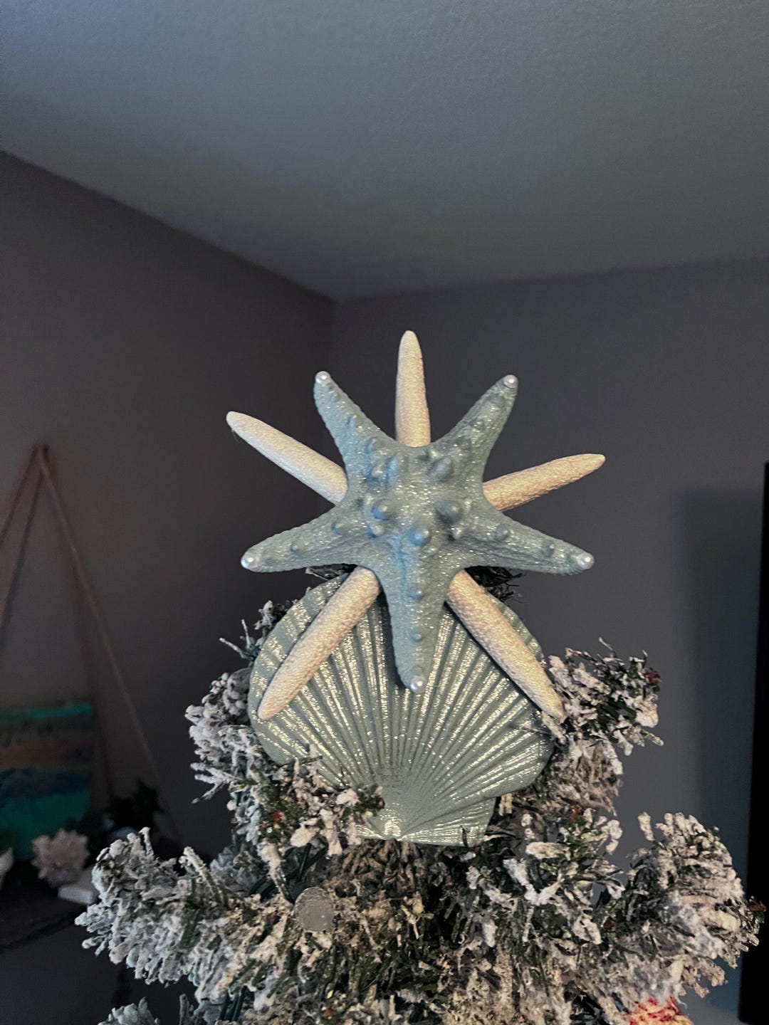 Double Starfish With Shell Tree Topper 8in Tall, 6.5 Wide, Coastal Tree ...