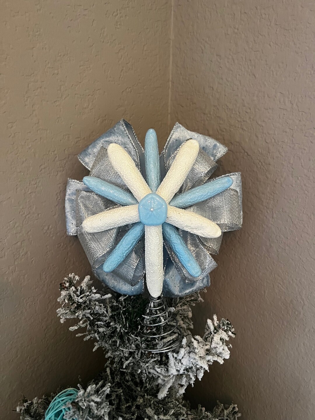 Coastal Christmas Tree Topper Starfish and Ombré Ribbon, Handmade ...