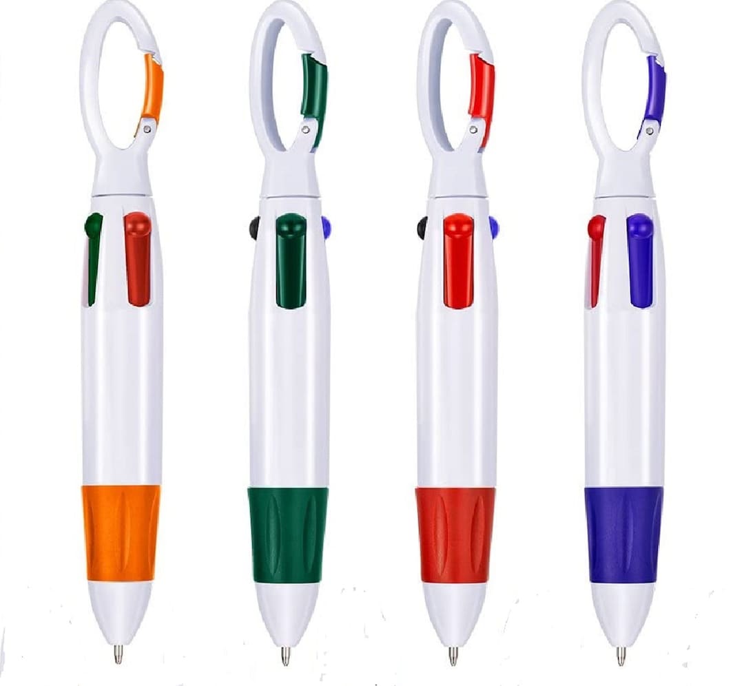 Pack of 4 Multi-coloured Carabiner Clip Pens (4 Colour Ink) - Etsy UK