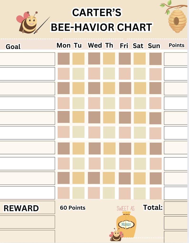 Bee-havior Chart Behavior Chart for Kids Printable Daily Behavior Chart ...