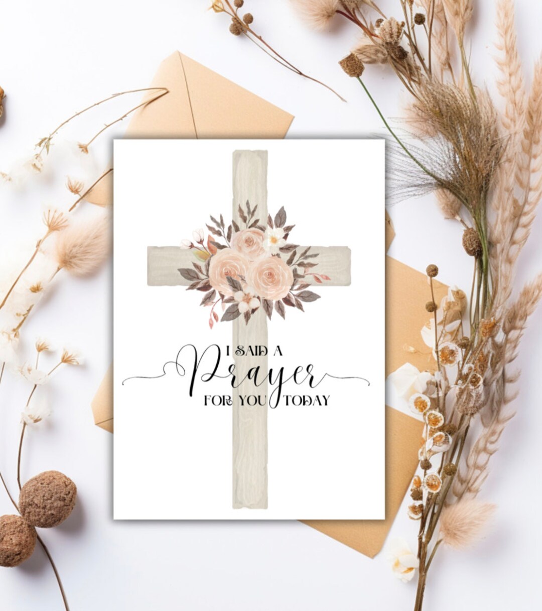 Inspirational Prayer Greeting Card: Floral Cross Design (digital ...