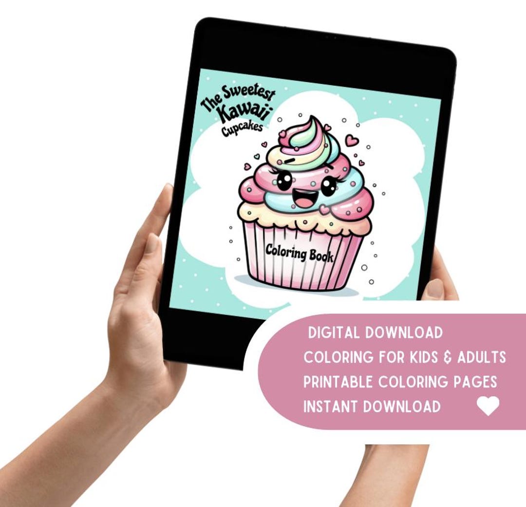 Kawaii Cupcake Coloring Book for Children Adults Coloring Digital ...