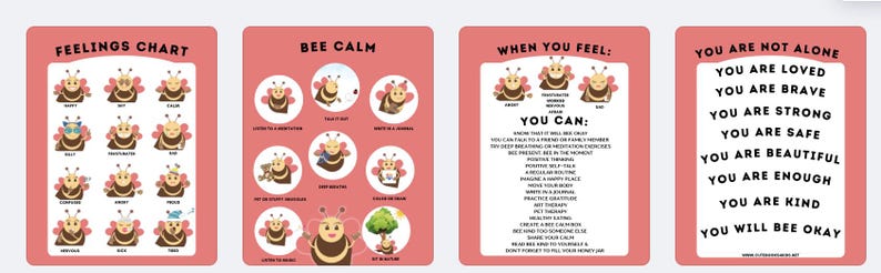 Kids Bee Feelings Chart & Emotions Poster for Kids Mental Health ...