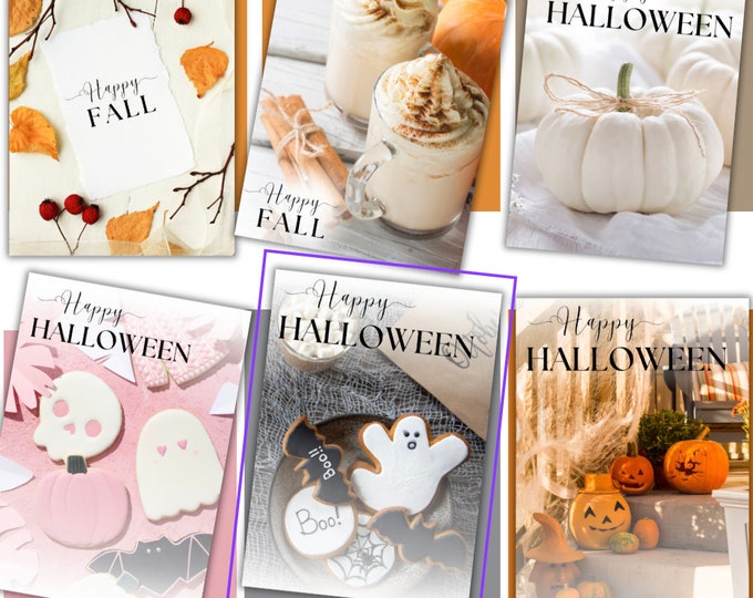 Digital Fall Greetings Card Bundle: Thanksgiving, Halloween, Autumn - 9 ...