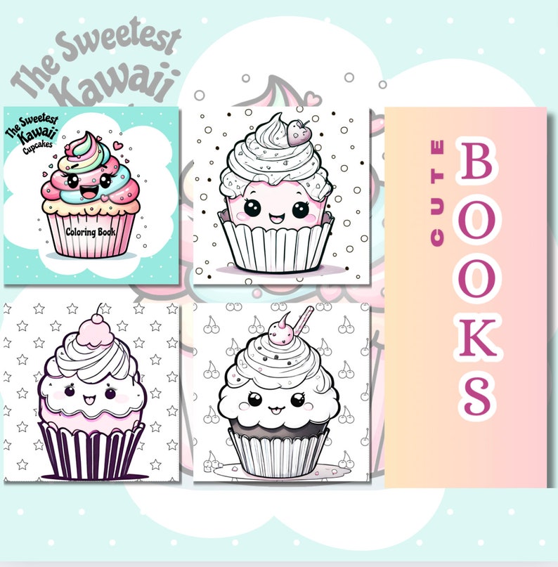 Printable Pages Kawaii Cupcake Coloring Book for Kids & Adults (digital ...