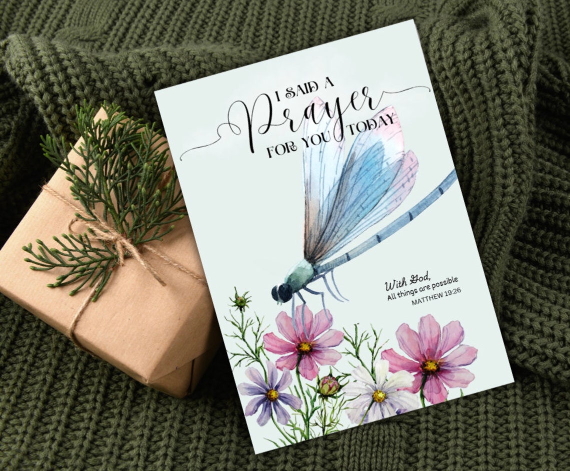 Elegant Dragonfly & Floral Digital Prayer Card | Religious Greeting ...