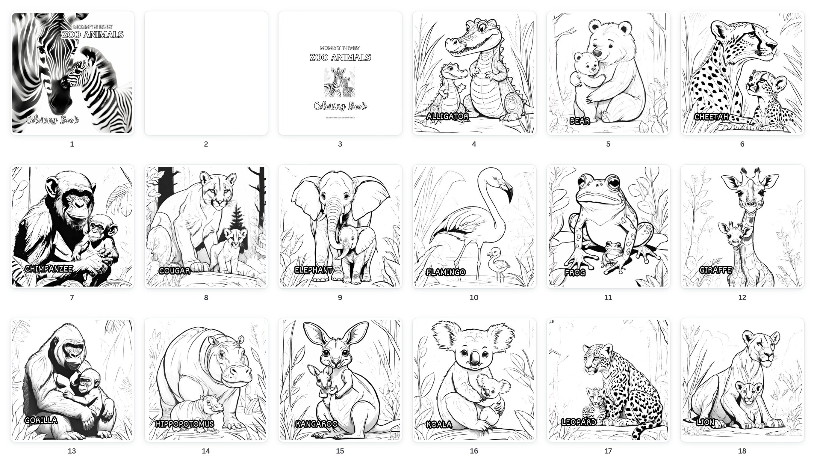 Zoo Coloring Book for Kids, Zoo Animals Coloring Pages, Zoo Themed ...