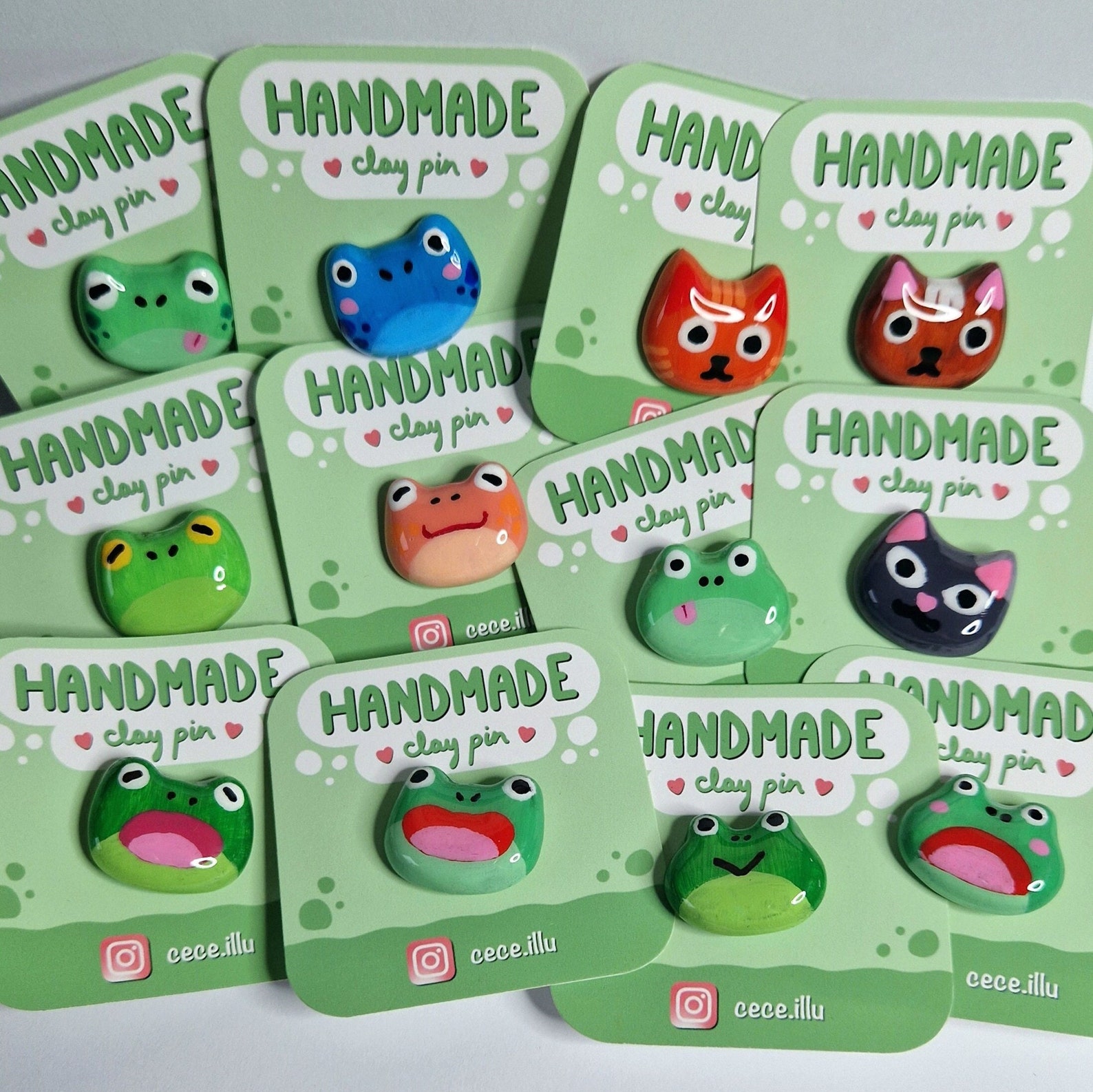 Custom Cat or Frog Clay Pin Handmade - Etsy