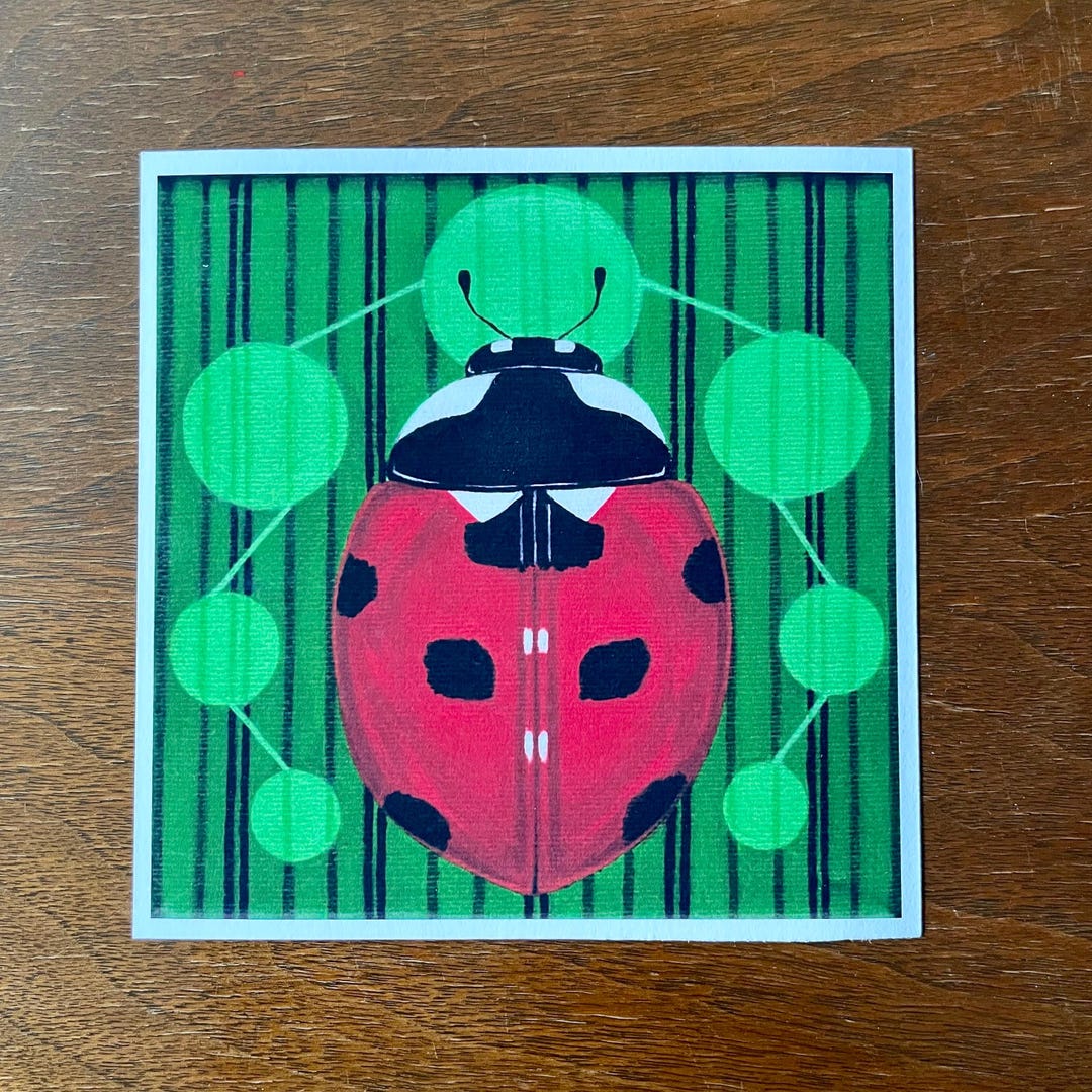 Lady Bug Art Print 5x5" Insect Painting - Etsy