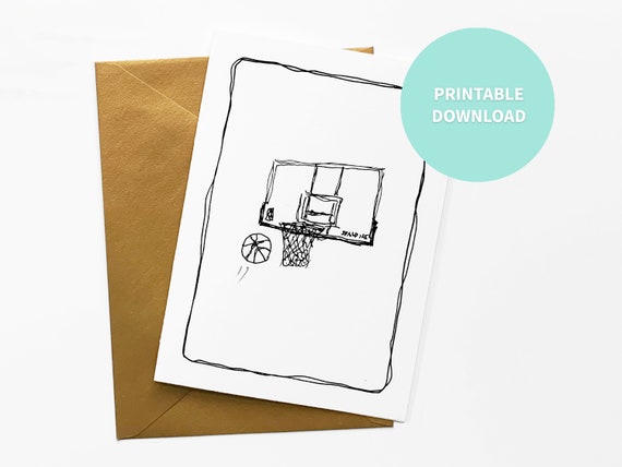 Basketball Printable Blank Card Ball & Hoop Sport Art - Etsy
