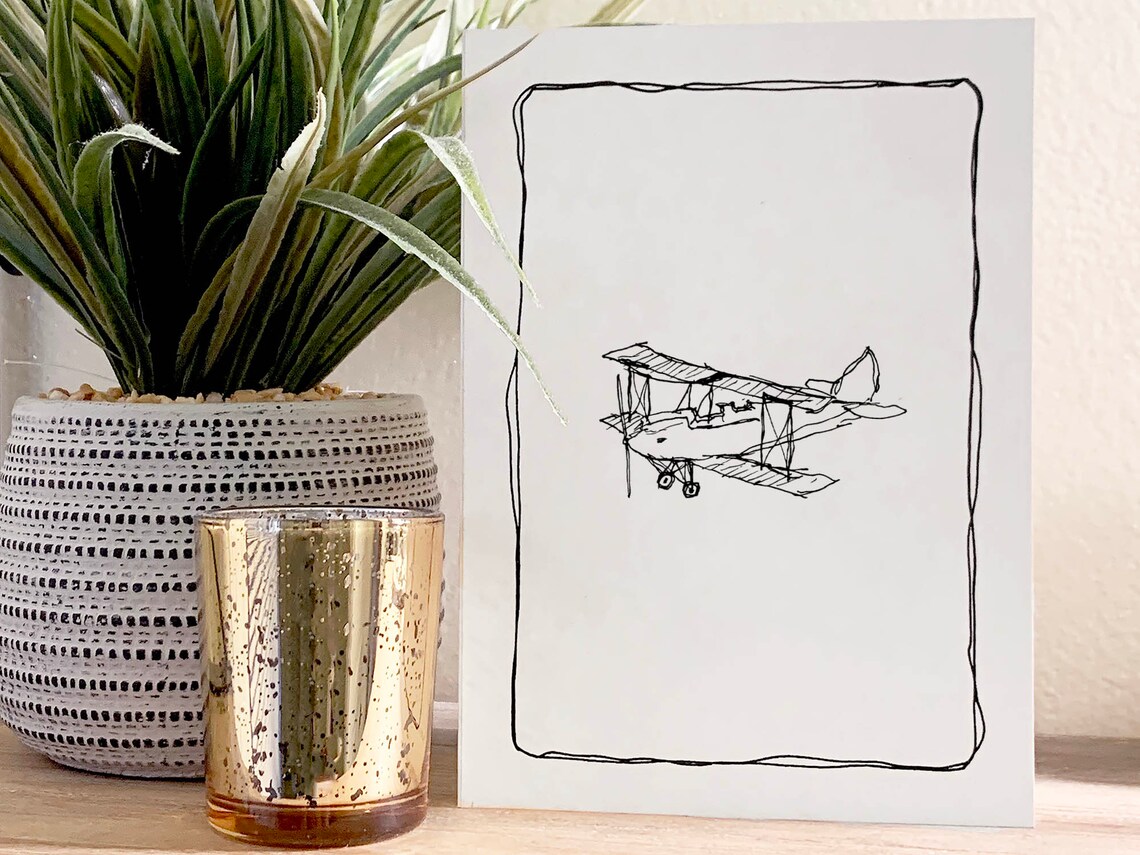 Airplane Printable Card, Vintage Plane Illustration, Greeting Card, 5 X ...