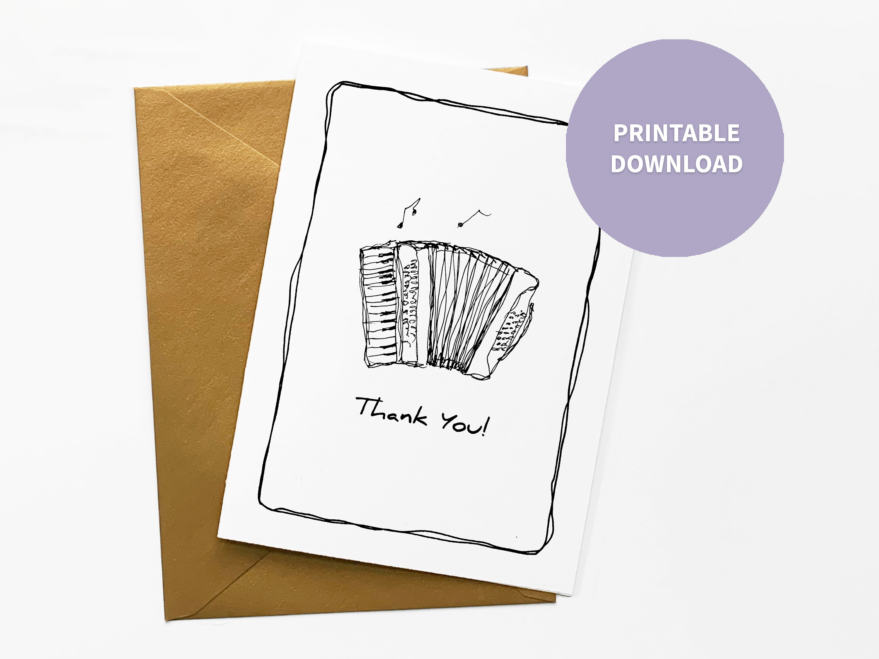 Accordion Printable Thank You Card, Kids Musical Instrument Thank You ...