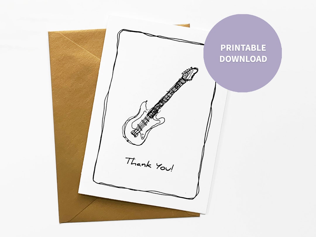 Electric Guitar Printable Thank You Card for Music Teacher, Rock Band ...