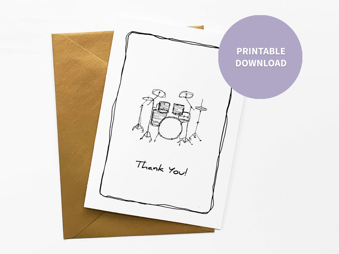 Drum Set Printable Thank You Card for Music Teacher, Kids Rock and Roll ...