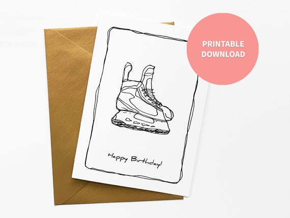 Ice Skate Printable Birthday Card for Hockey Player or Ice - Etsy