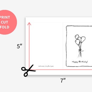 Balloons Printable Birthday Card, Quirky Art for Granddaughter ...