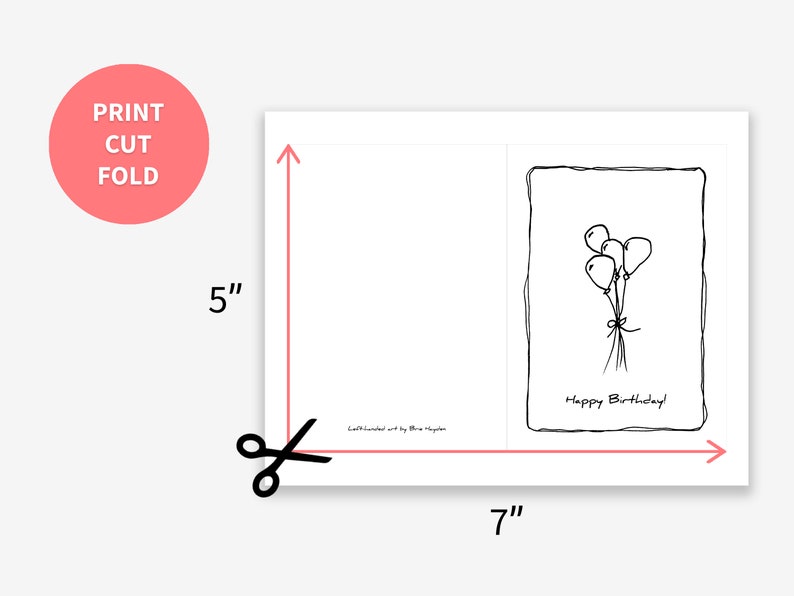 Balloons Printable Birthday Card, Quirky Art for Granddaughter ...