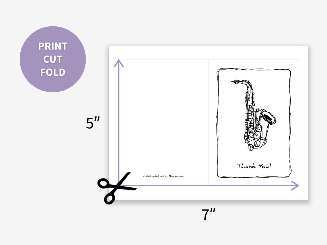 Saxophone Printable Thank You Card for Music Teacher, Kids Musical ...