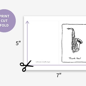 Saxophone Printable Thank You Card for Music Teacher, Kids Musical ...