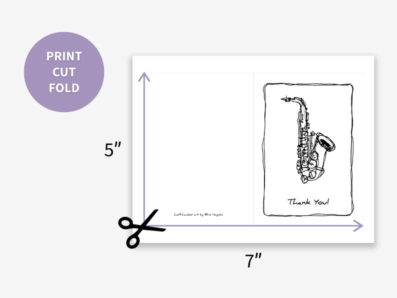 Saxophone Printable Thank You Card for Music Teacher, Kids Musical ...