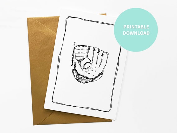 Baseball Printable Blank Card Ball & Glove Sport Art - Etsy