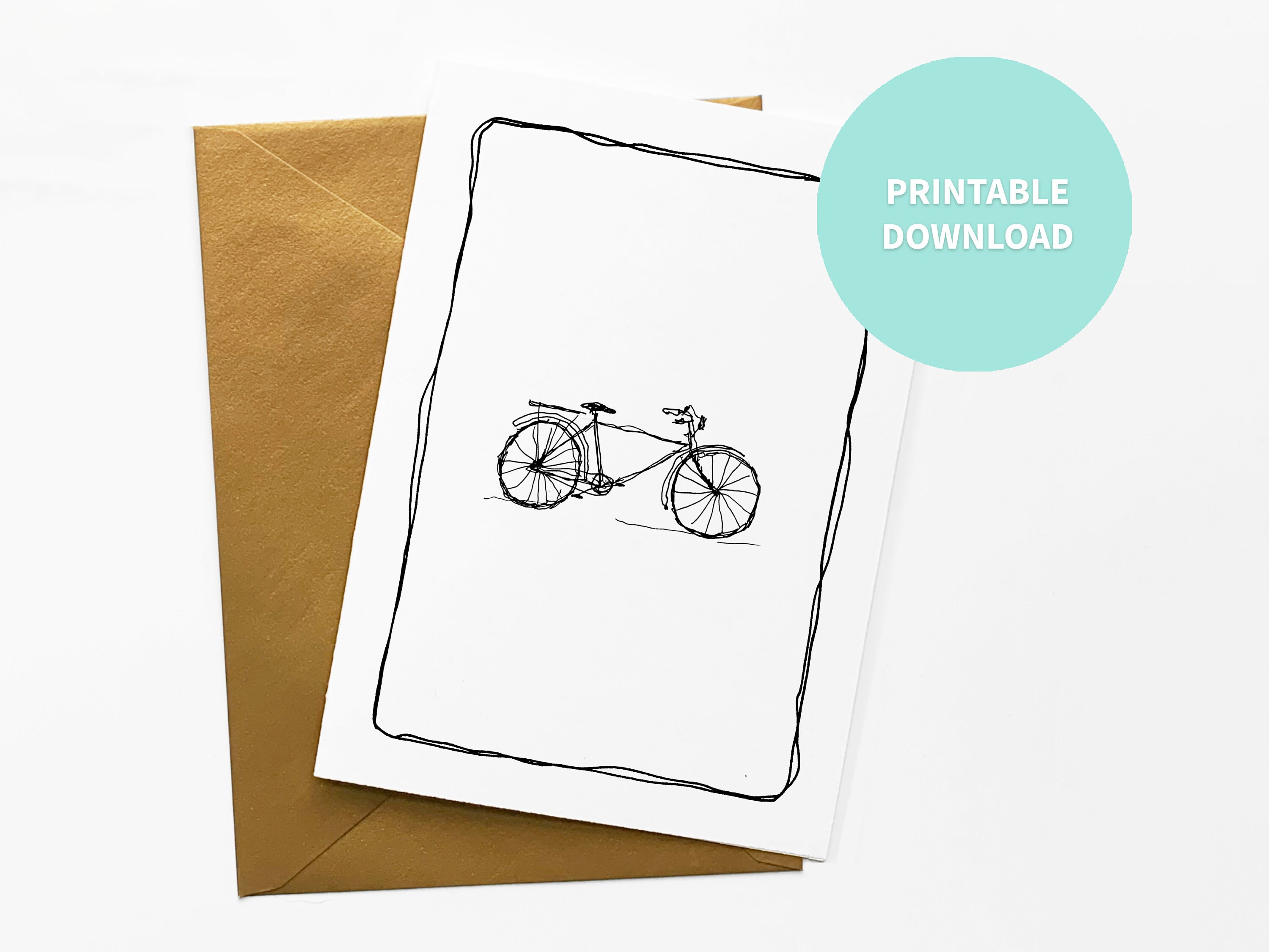 Bike Printable Blank Card, Cycling Sport Art, Greeting Card, 5 X 7 Inch ...