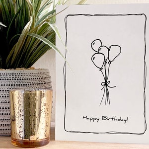 Balloons Printable Birthday Card, Quirky Art for Granddaughter ...