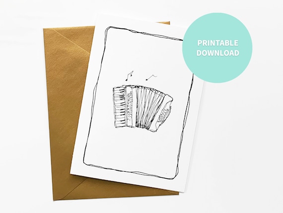 Accordion Printable Blank Card Musical Instrument Art - Etsy