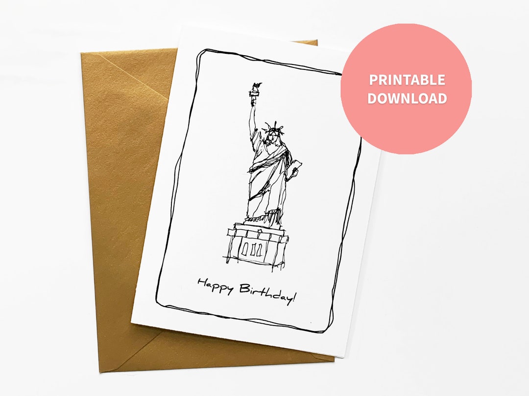 Statue of Liberty Printable Birthday Card, New York City Quirky ...