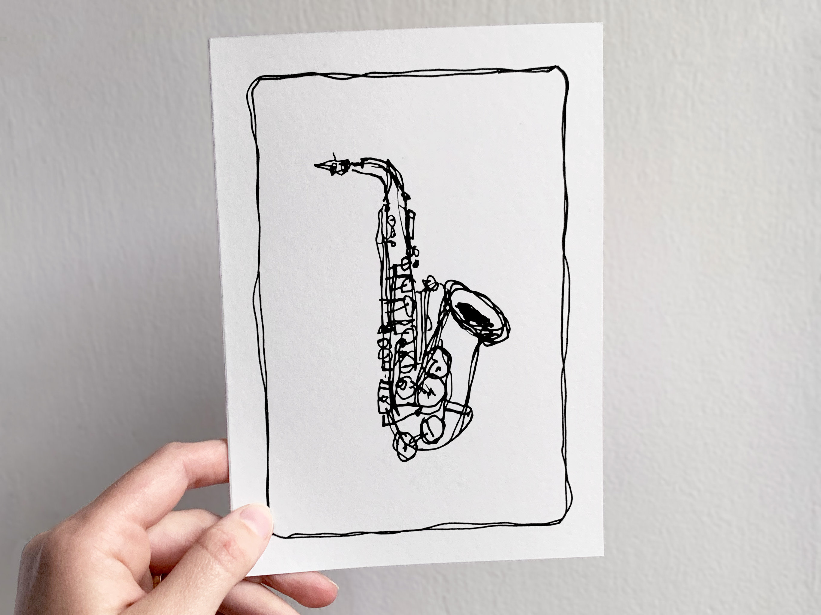 Saxophone Printable Blank Card, Musical Instrument Art, Greeting Card ...