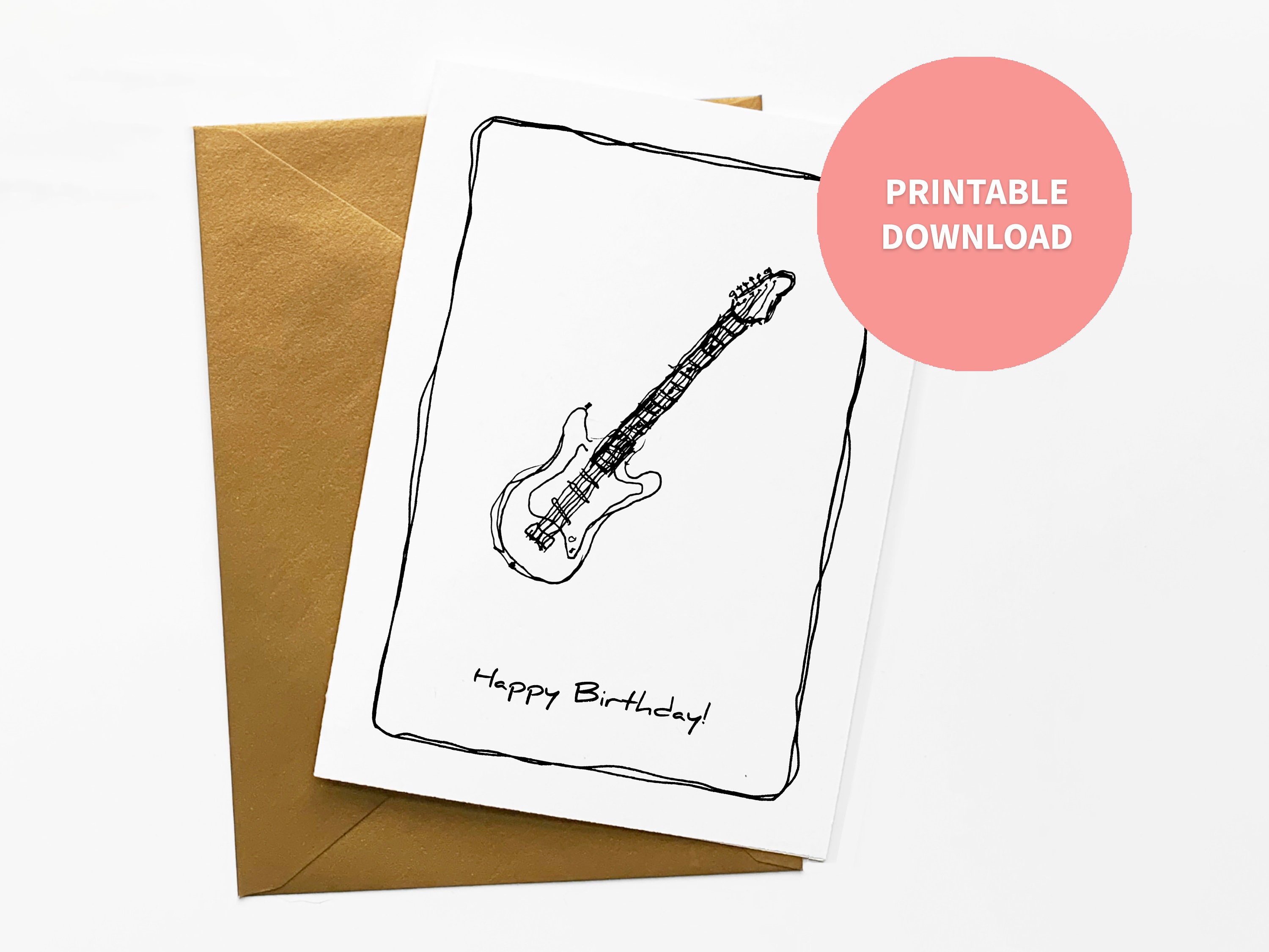 Electric Guitar Printable Birthday Card, Rock and Roll Music for Dad ...