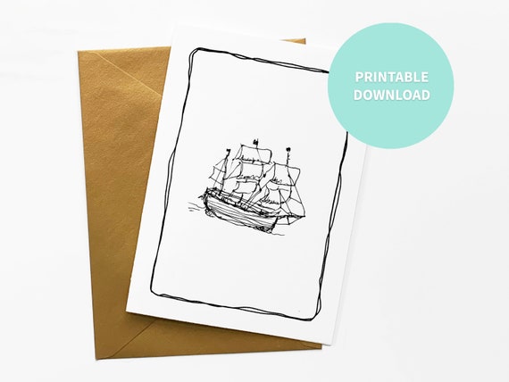 Sailing Ship Printable Blank Card Nautical Beach Art - Etsy