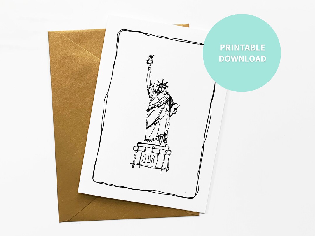 Statue of Liberty Printable Blank Card, New York City Art, Greeting ...