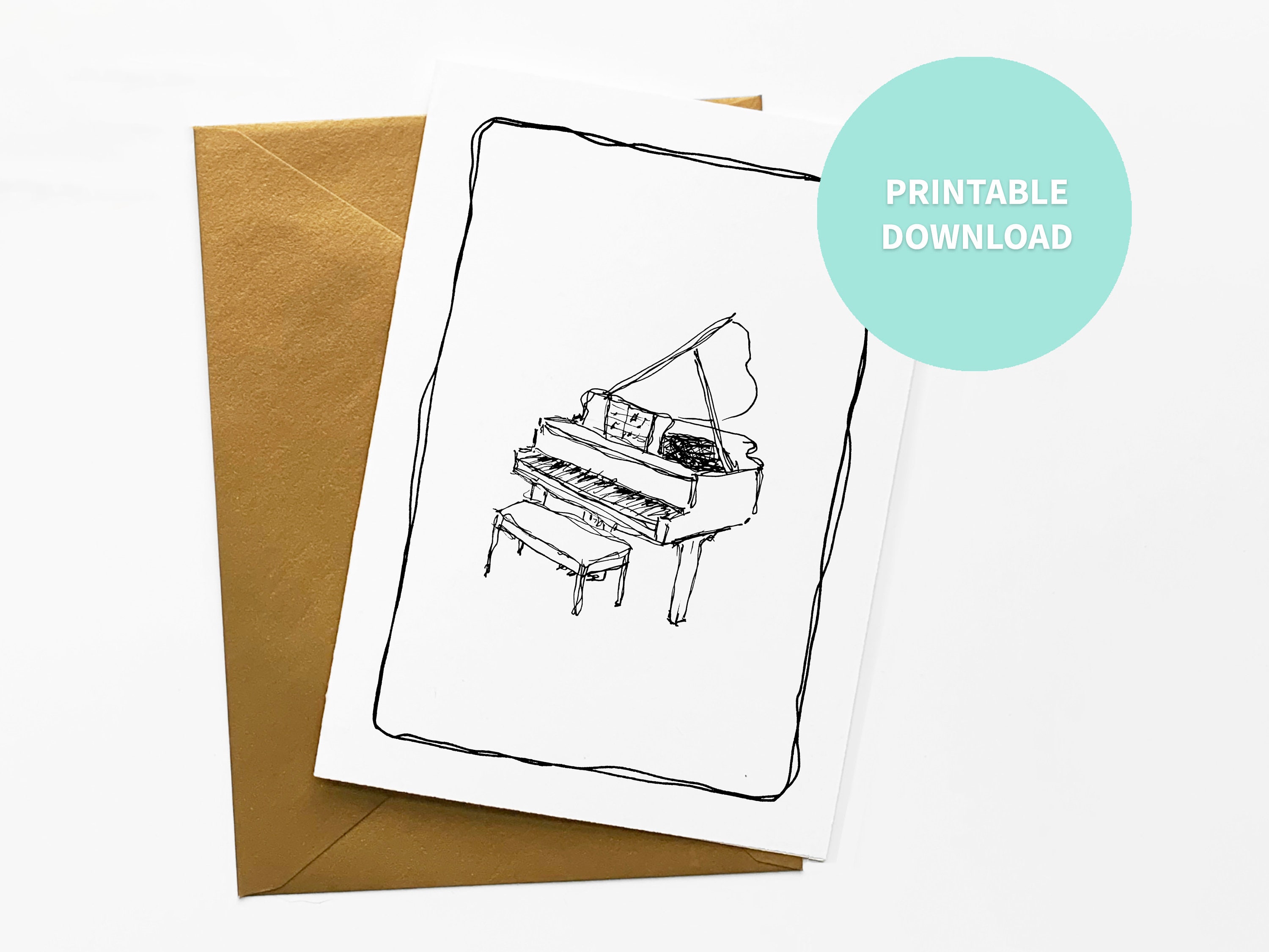 Grand Piano Printable Blank Card for Pianist or Musician, Greeting Card ...