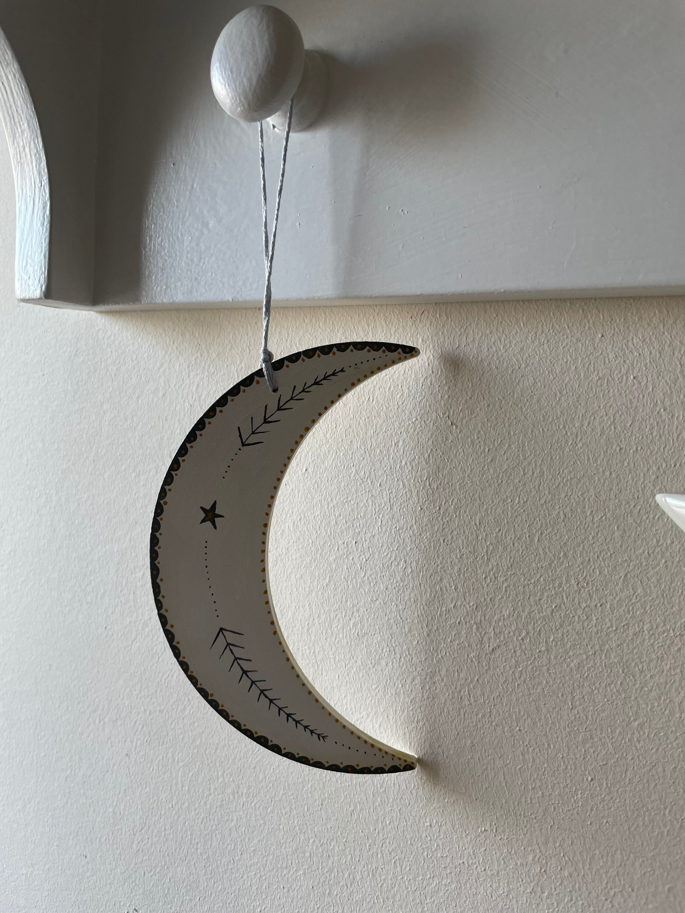 Hand Painted Folk Art Moon - Etsy UK