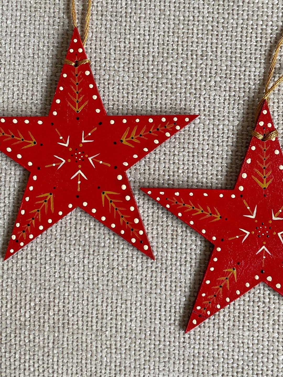 Red Scandi Christmas Stars Folk Art Hand Painted Set of 2 - Etsy