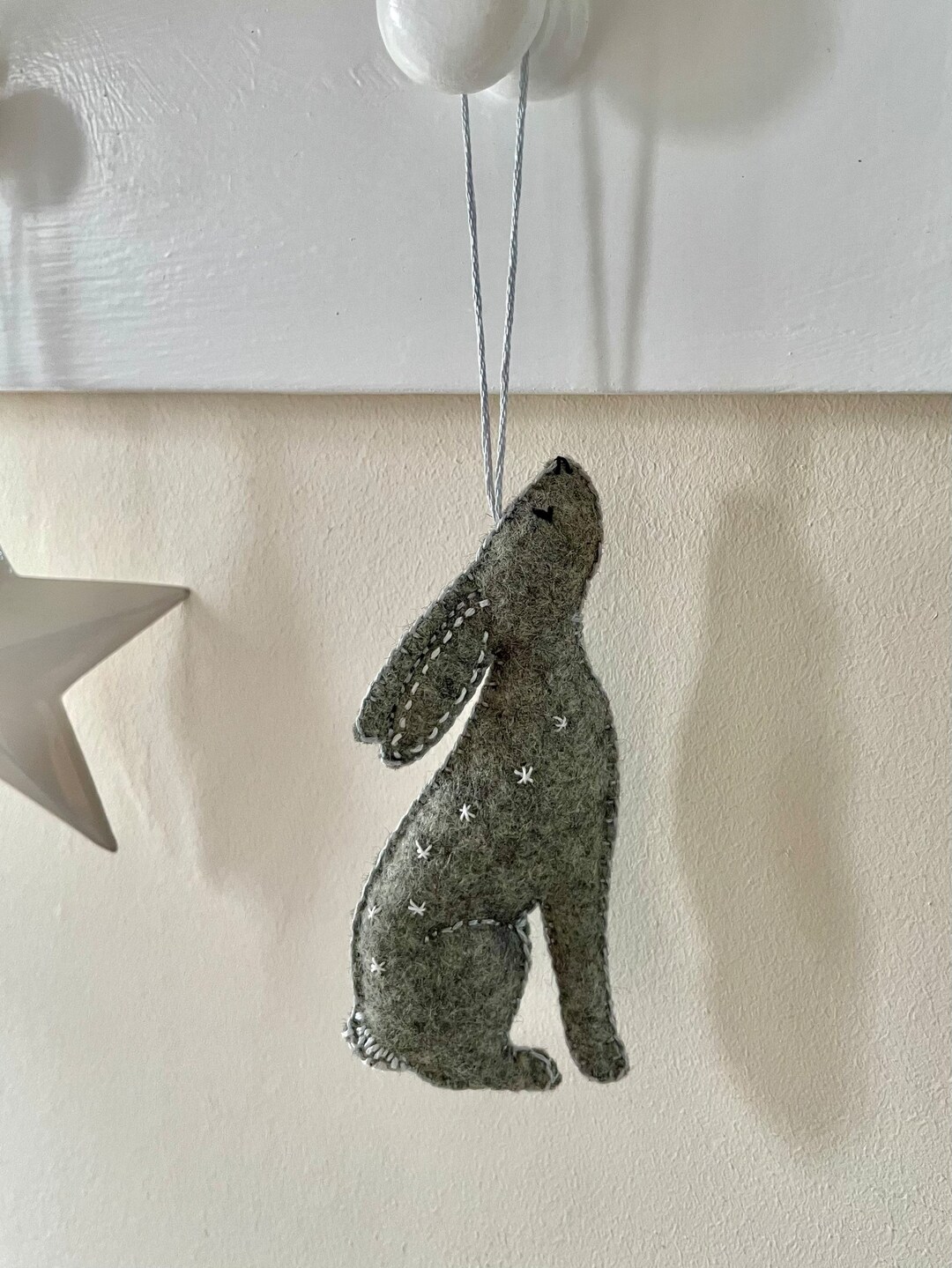Handmade Moon Gazing Hare, Embroidered Felt Folk Art - Etsy
