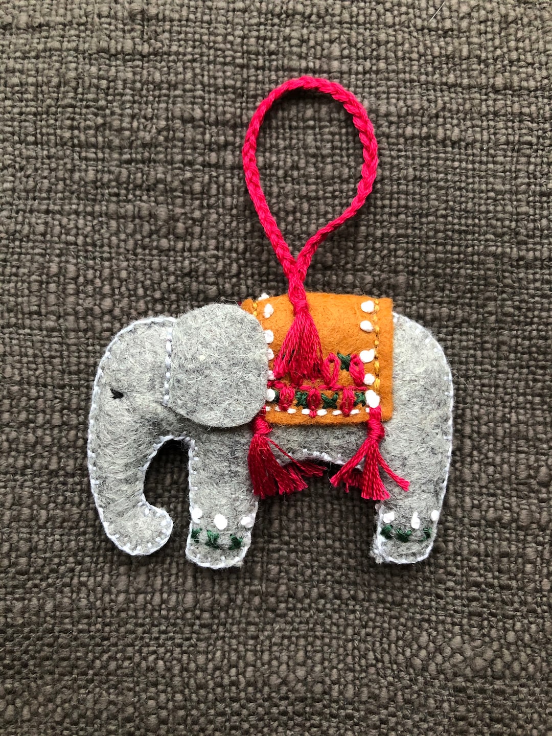 Elephant, Hand Made Felt Embroidered Folk Art Hanging Decoration - Etsy UK