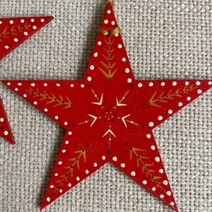 Red Scandi Christmas Stars Folk Art Hand Painted Set of 2 - Etsy