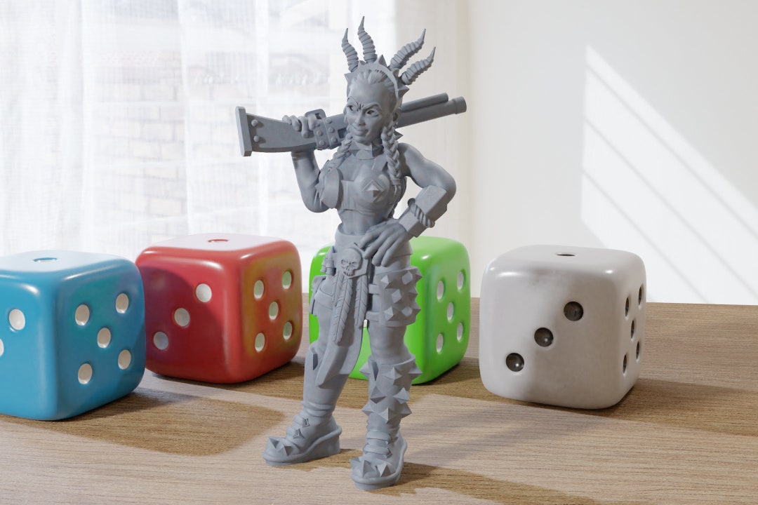 Punk Female With Horns - 3D Printed RPG Minifigure - Cyberpunk / Sci-fi ...