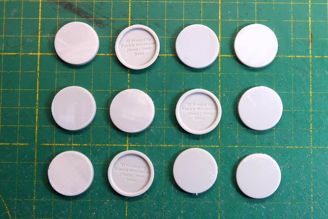 25mm / 3mm Bases for Tabletop Miniature Games. 3D Printed Set of 12 ...
