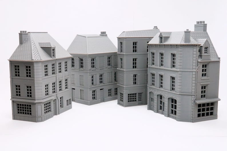 Caen Corner Buildings Set - WW2 Normandy Scenery - 3D Printed Miniature ...