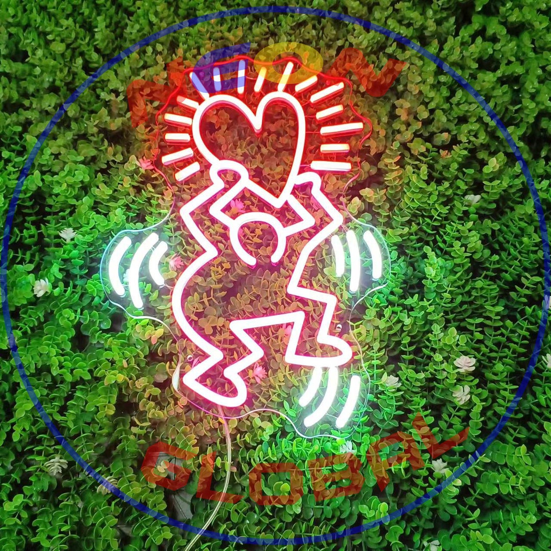 Keith Haring Print Art Decor Running With Heart Custom Neon Sign - Etsy
