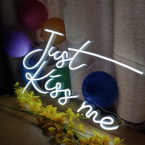 Just Kiss Me Custom Wedding Neon Sign Custom Cool White Led Light ...