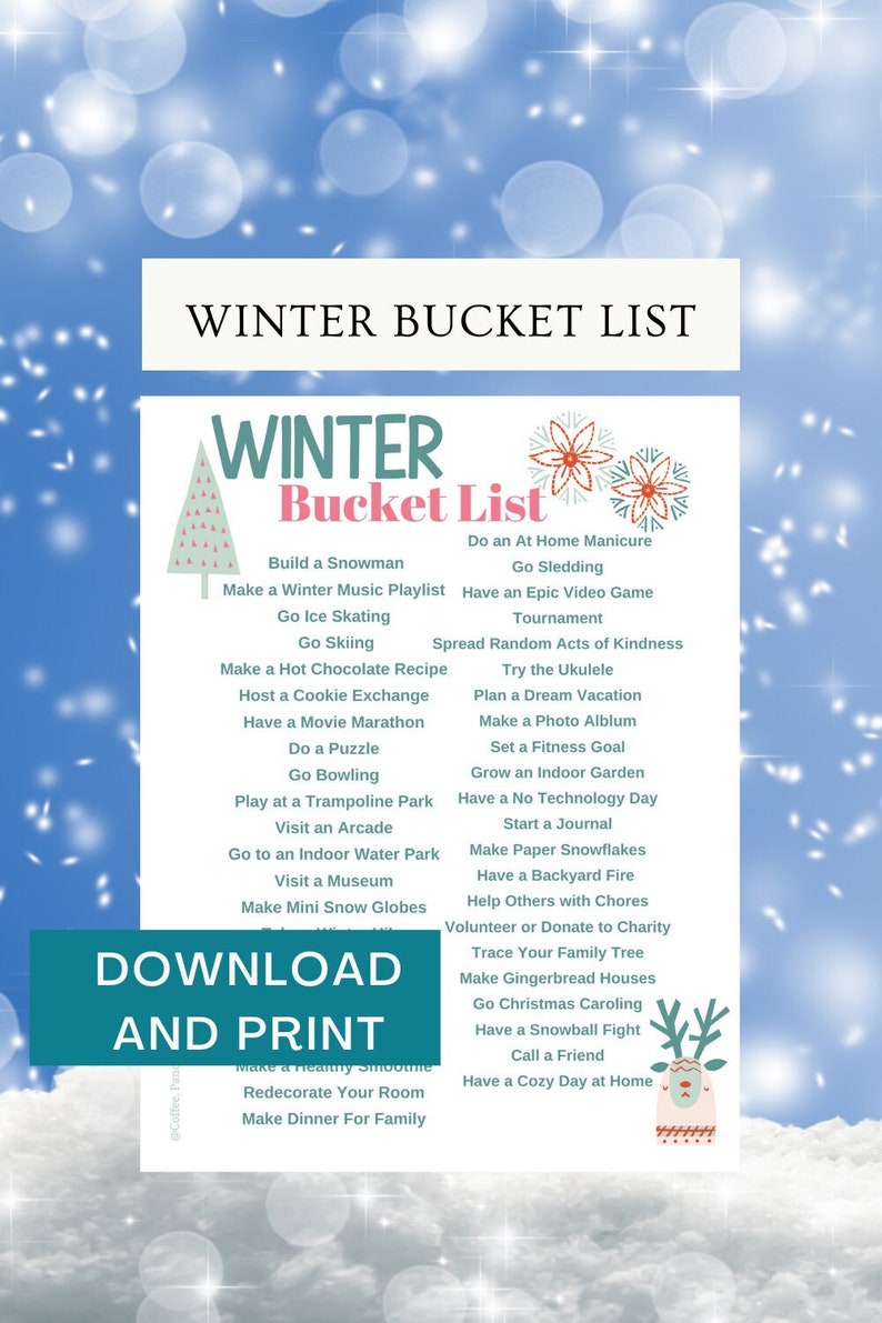 Printable Winter Bucket List for Teens, Kids, Family, Couples - Etsy