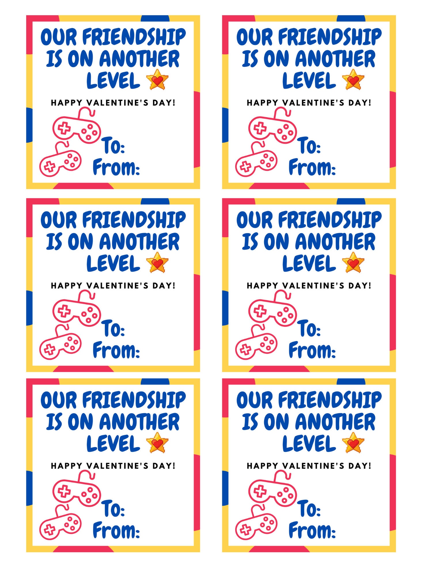Printable Valentine's Day Video Game Cards for Kids Classroom Party ...