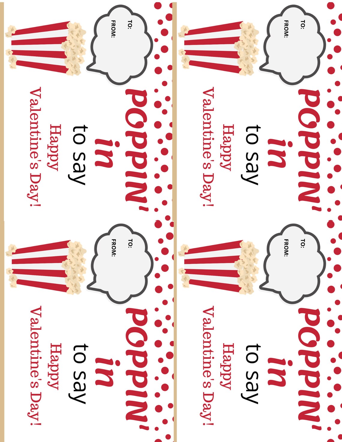 Printable Valentine Cards Popcorn Themed / Classroom Valentine's Party ...