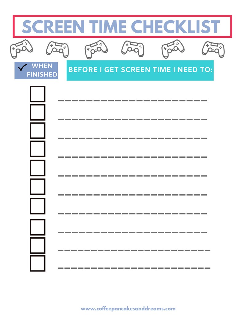 Printable editable Screen Rules Checklist Template for Kids | Etsy
