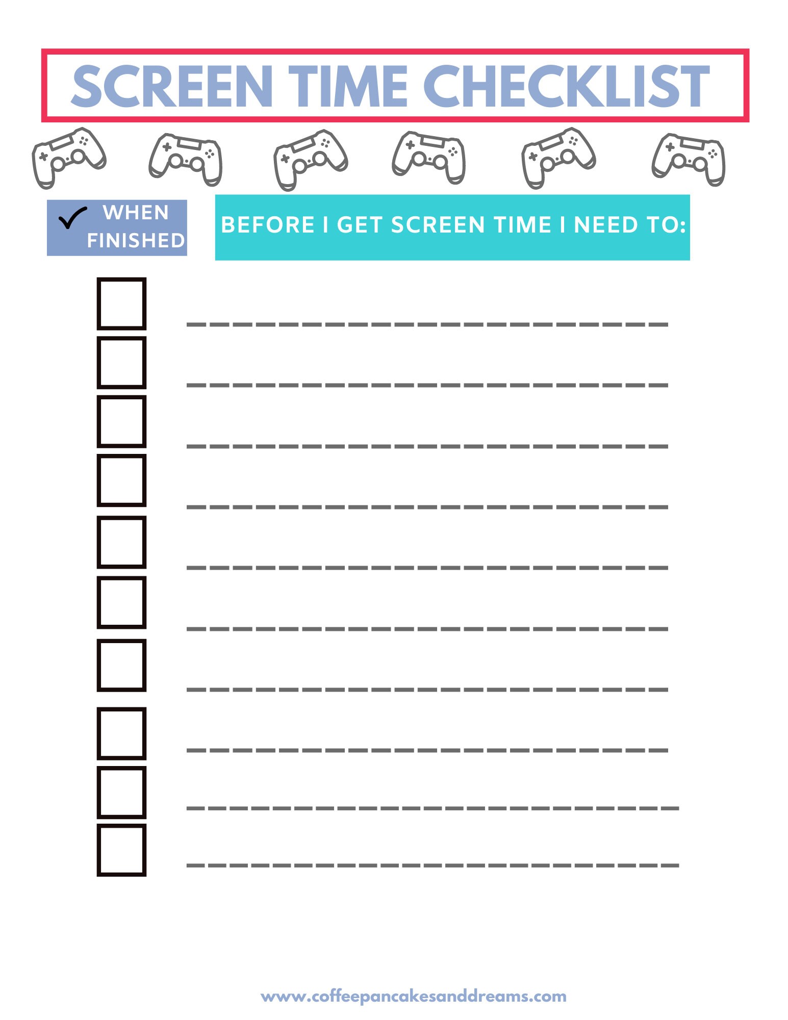 Printable *editable* Screen Rules Checklist Template for Kids Chores ...
