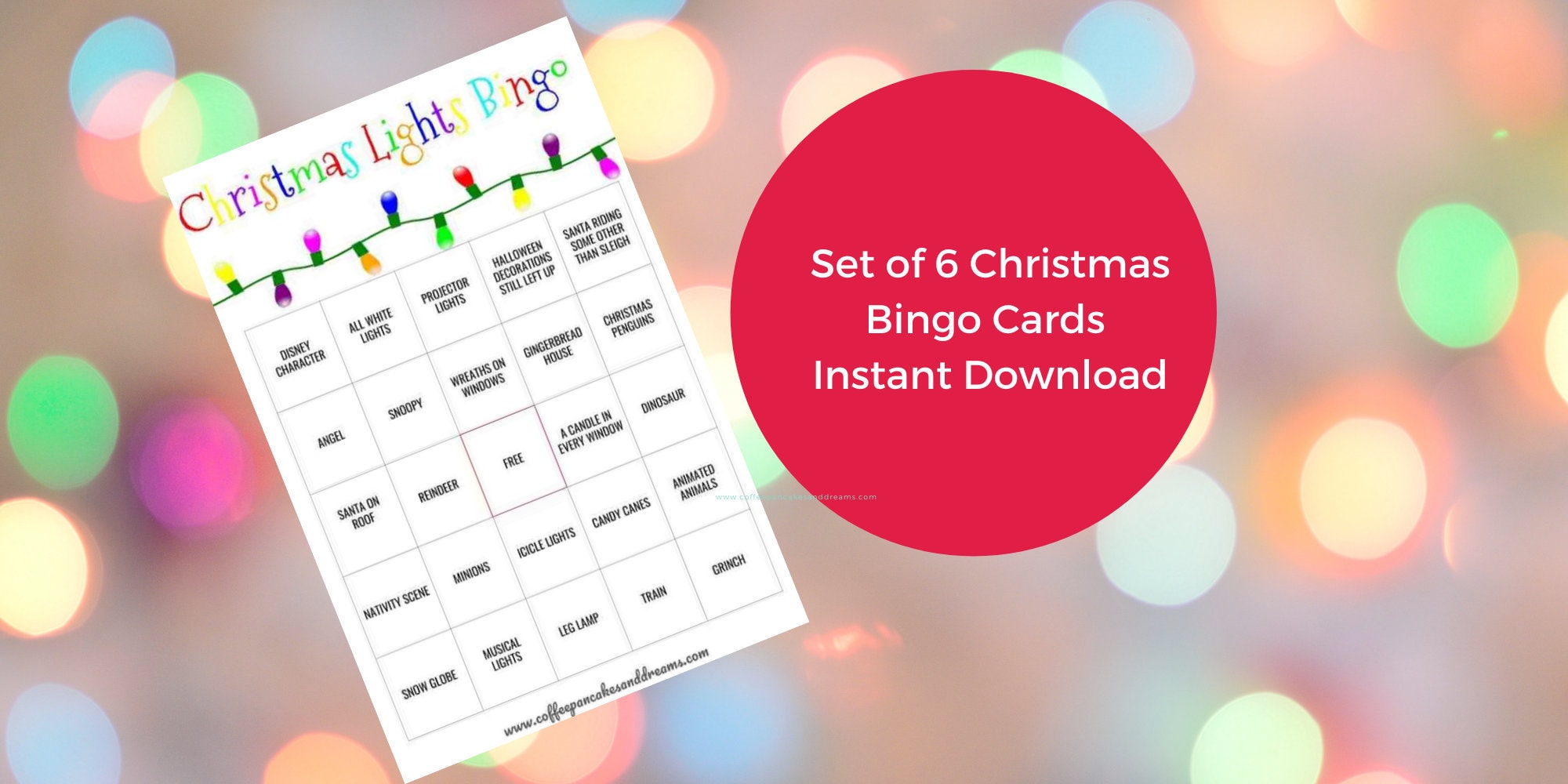 Christmas Lights Bingo Card Set of 6 PDF Digital Download, Holiday ...